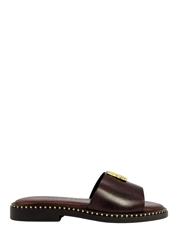 MADISON MAISON Leather Slide With Hammered Hardware - Brown