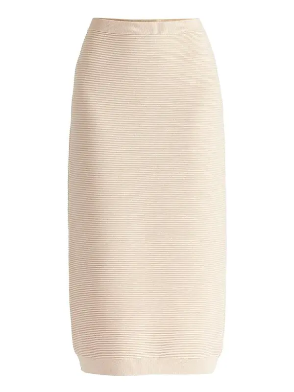 PAISIE Ribbed Knit Midi Skirt - Beige