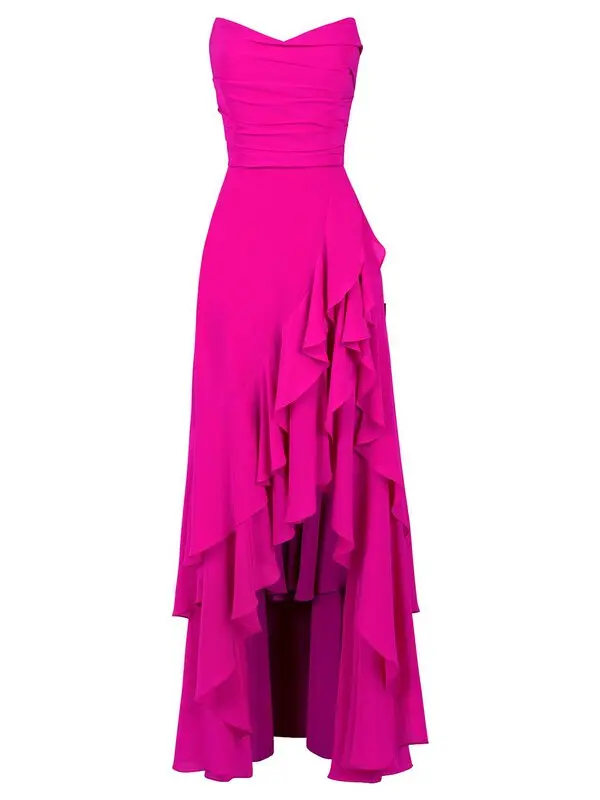 ALINA CERNATESCU Asymmetrical Midi Dress With Ruffles - Pink