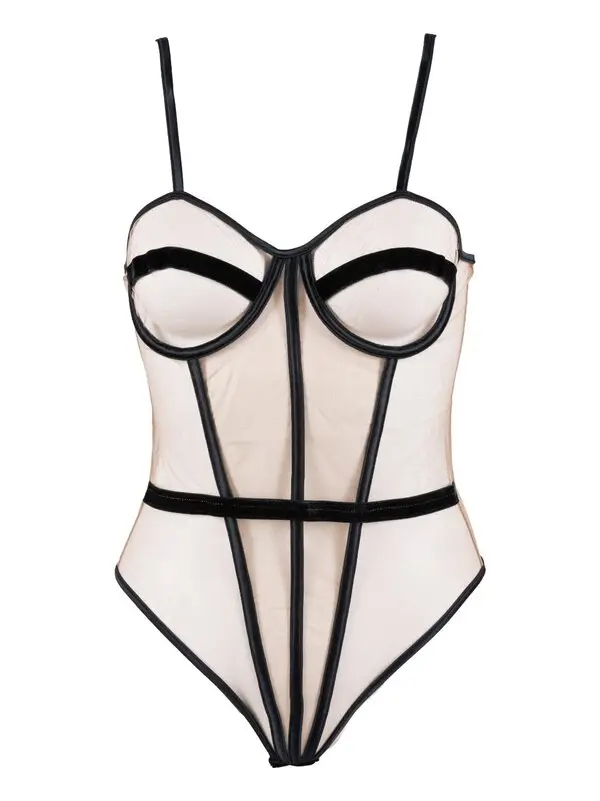 LES JUPONS DE TESS Mesh And Velvet Bodysuit - Black