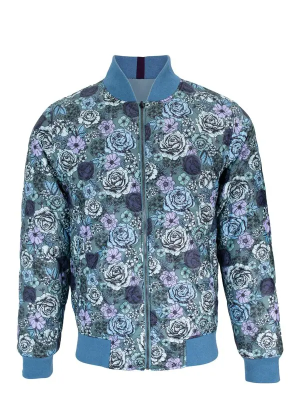 LORDS OF HARLECH Ron Reversible Bomber Jacket - Grey/green/blue
