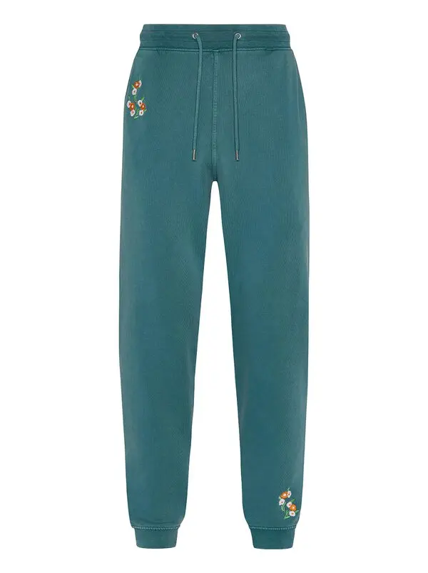 INGMARSON Floral Embroidered Organic Cotton Joggers - Green