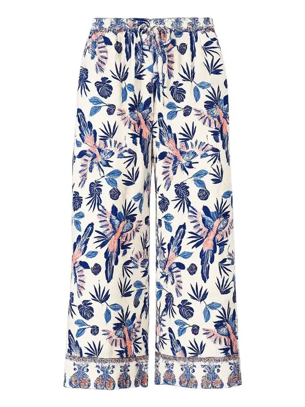 YUMI Printed Wide Leg Viscose Trousers - Blue