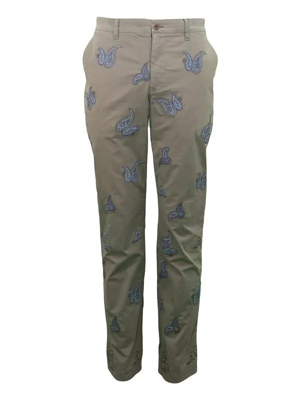 LORDS OF HARLECH Charles Embroidered Paisley Pant - Green