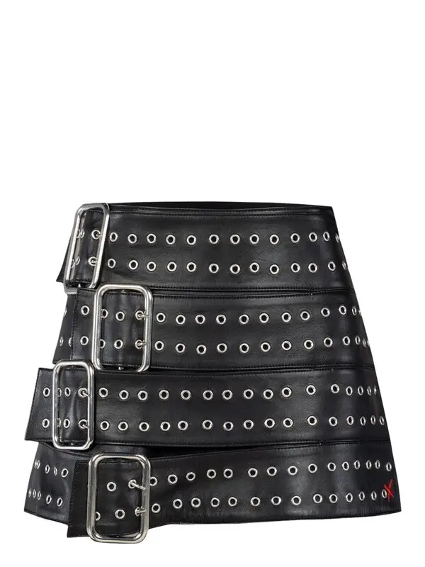 PCFG Eyelet Leather Mini Skirt - Black