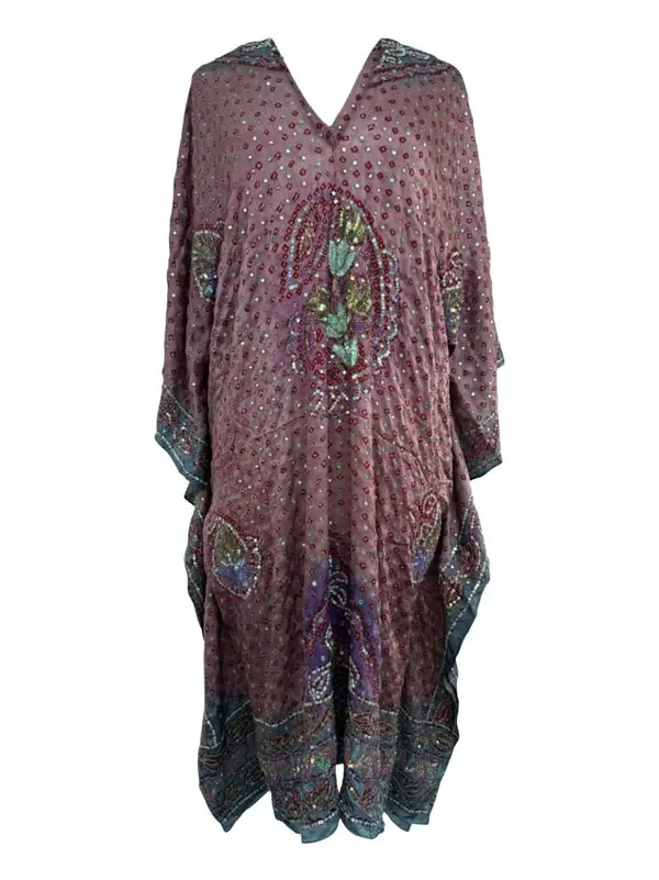 JOSHI Double V-neck Silk Kaftan - Purple
