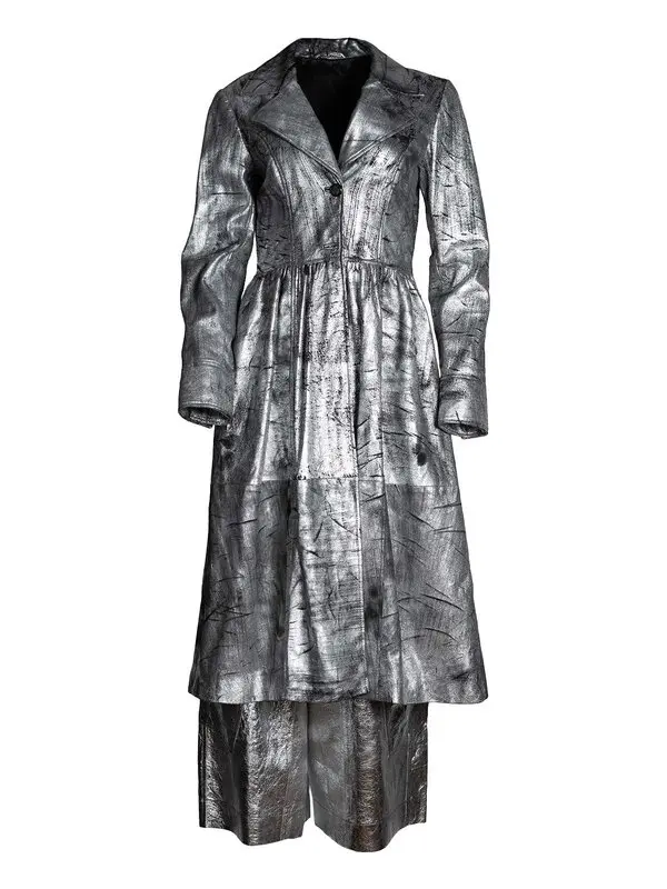 ZASTASTUDIO Leather Trench Coat With Pants - Silver