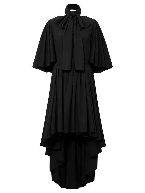 FEMPONIQ Bow Tie Neck Cape Sleeve Maxi Dress - Black