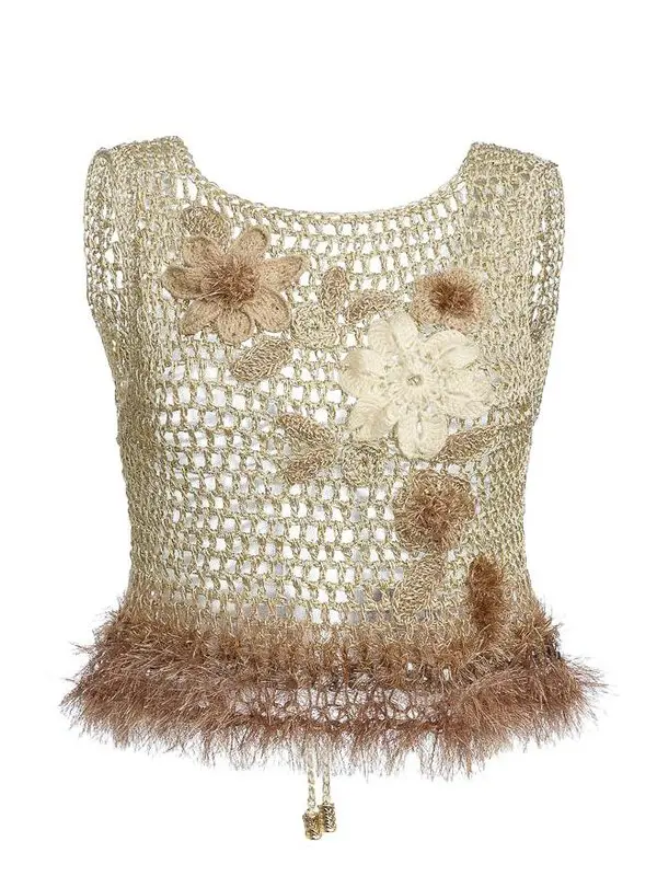 ANDREEVA Crochet Top With Embroidery - Gold