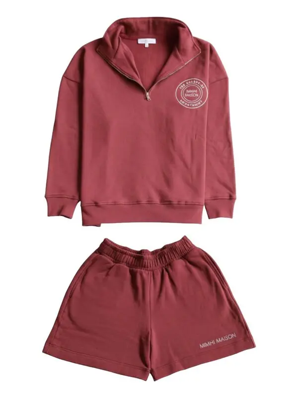 MIMHÍ MAISON Oversized Half-zip Sweatshirt And Shorts Set - Red