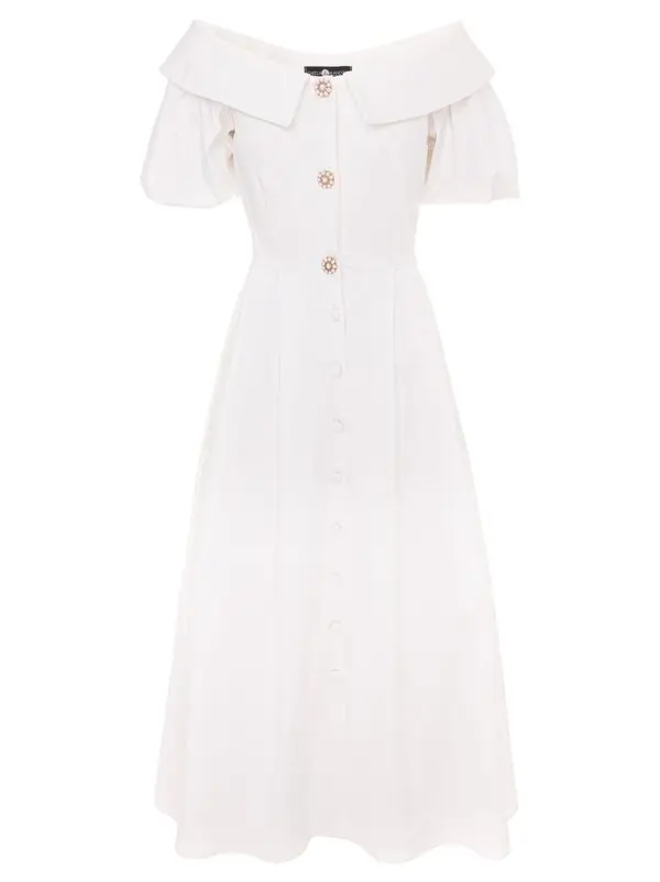 IZABELA MANDOIU Midi Cotton Dress With Cropped Shoulders - White