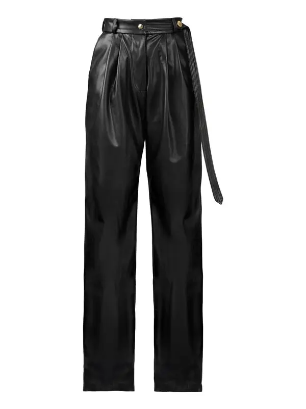 KARGEDE Vegan Leather Straight Leg Pants - Black
