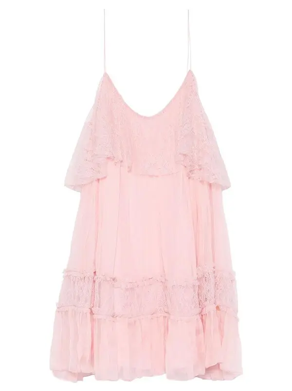 NISSA Lace Detail Silk Dress - Pink