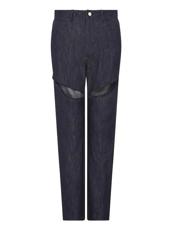 SOUR FIGS Embellished Cut-out Slim Jeans - Blue