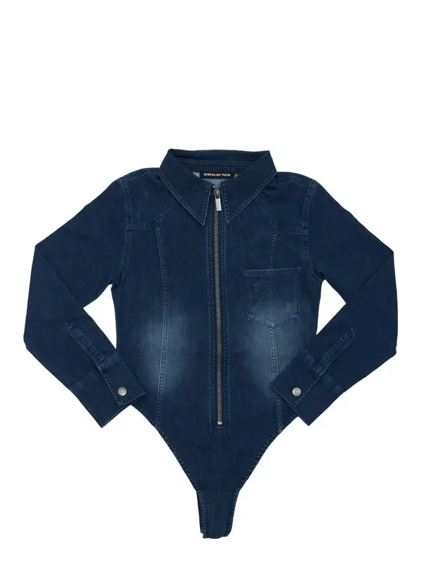 CIRCULAR PATH Denim Bodysuit - Blue