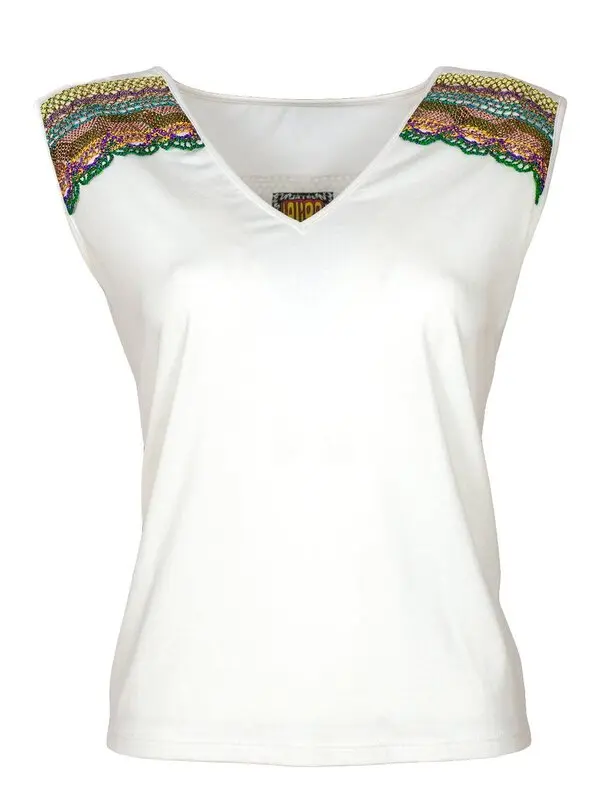LALIPOP DESIGN Sleeveless Blouse With Embellished Yoke - White