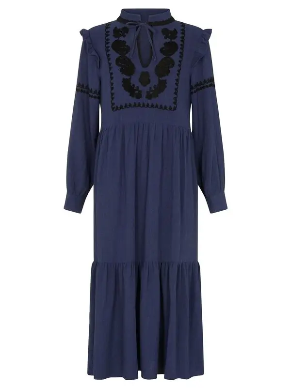 RAFFYA Lulu Embroidered Maxi Dress - Blue