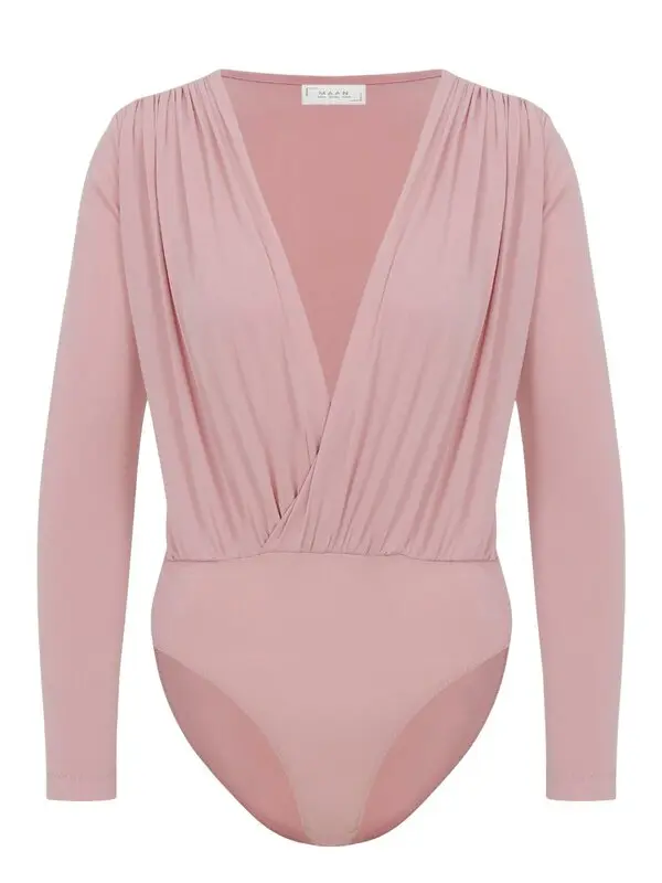 MAAN ISTANBUL Deep V-neck Long Sleeve Bodysuit - Rose Gold