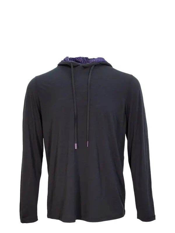 LORDS OF HARLECH Hugo Merino Jersey Hoodie - Black/blue/grey