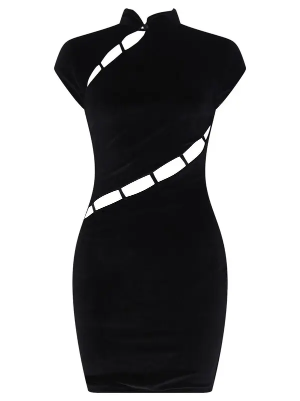 ROOM 24 Lin Stretch Velvet Dress - Black