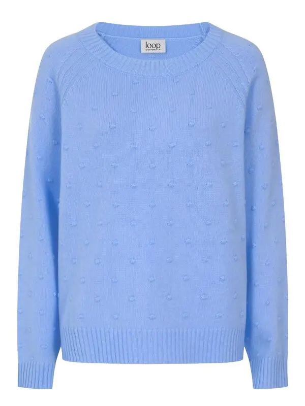 LOOP CASHMERE Bobble Crew Neck Cashmere Sweater - Blue