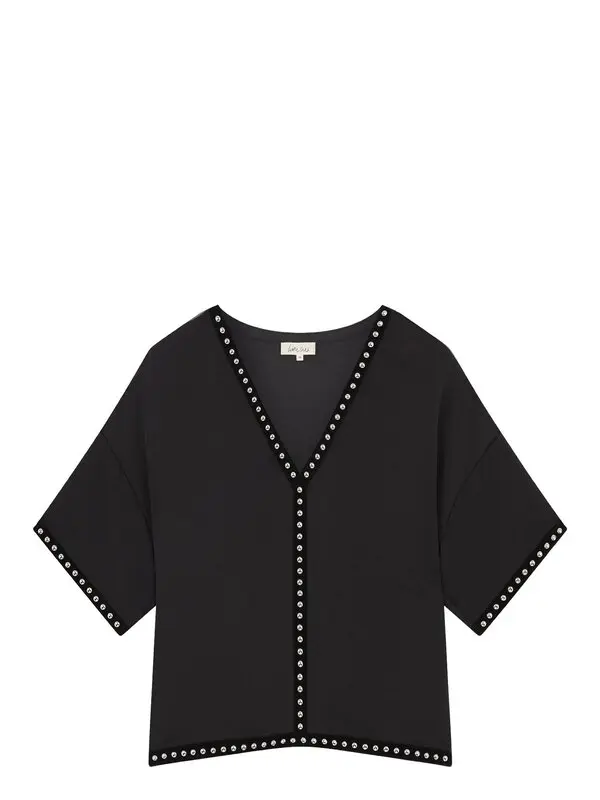 LITTLE LIES Studded Satin Tee - Black
