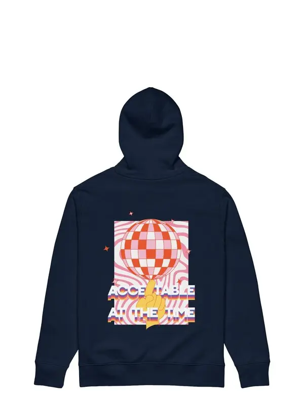 ANCHOR & CREW Acceptable At The Time Disco! Organic Cotton Embroidered Heavyweight Hoodie - Blue
