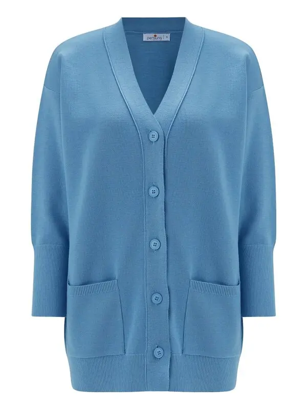 PERALUNA Nicola V-neck Long Knit Cardigan - Blue