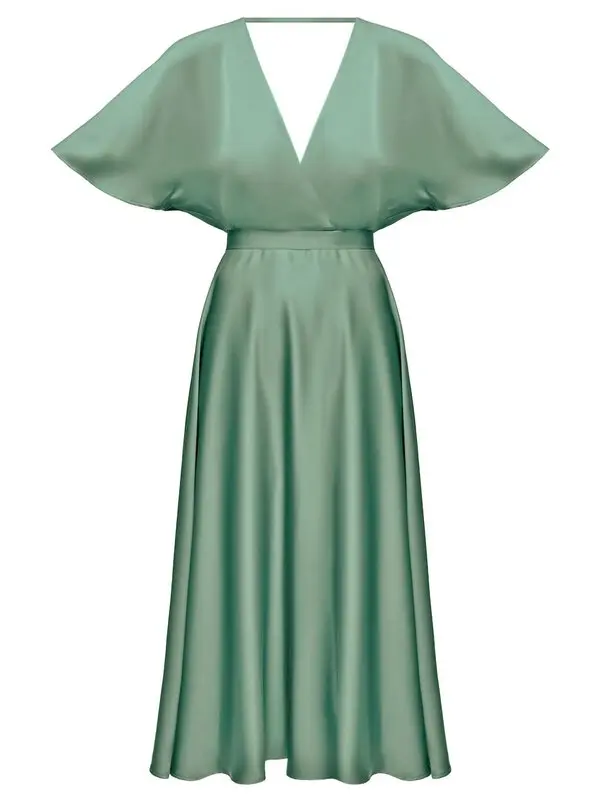 UNDRESS Sonya Sage Midi Cocktail Dress With Butterfly Sleeves - Green