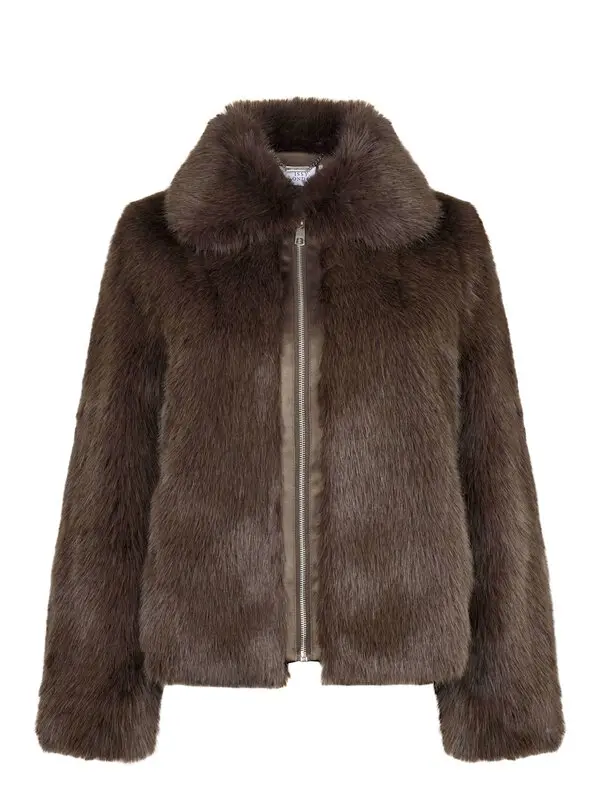 ISSY LONDON Karla Faux Fur Bomber Jacket - Brown