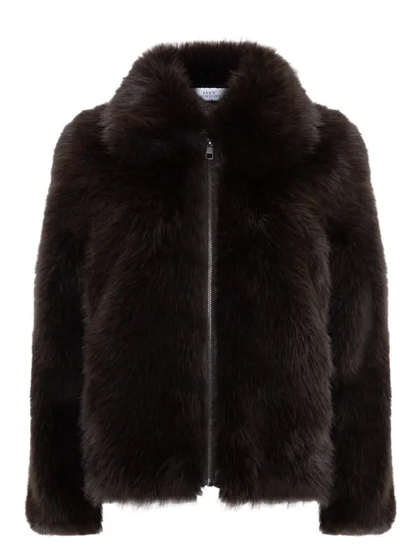 ISSY LONDON Karla Faux Fur Bomber Jacket - Brown