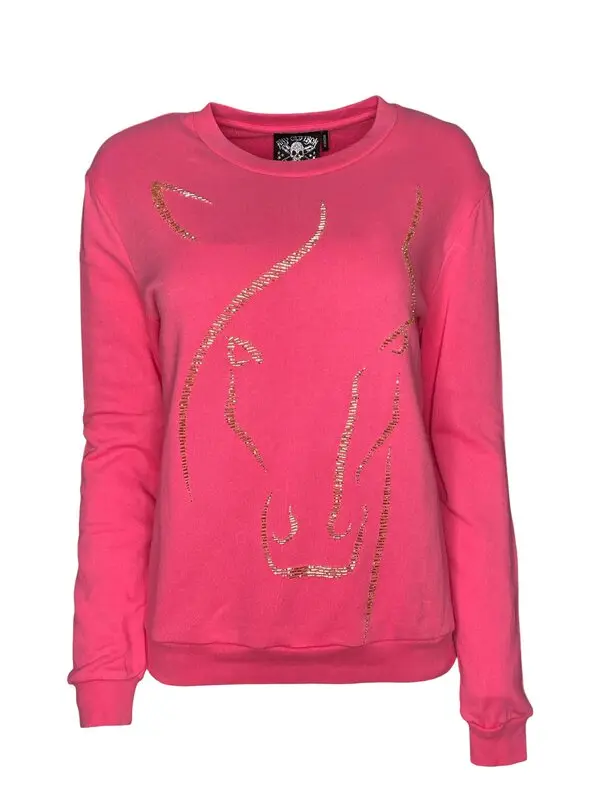 ANY OLD IRON Beaded Horse Face Crewneck Sweatshirt - Gold/pink