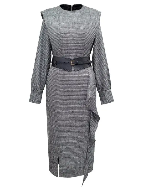 SMART AND JOY Tailor Dress With Ruffle Detail - Silver