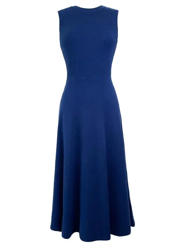 SOLGO ATELIER Calypso Long Midi Fit And Flare Cashmere Dress - Blue