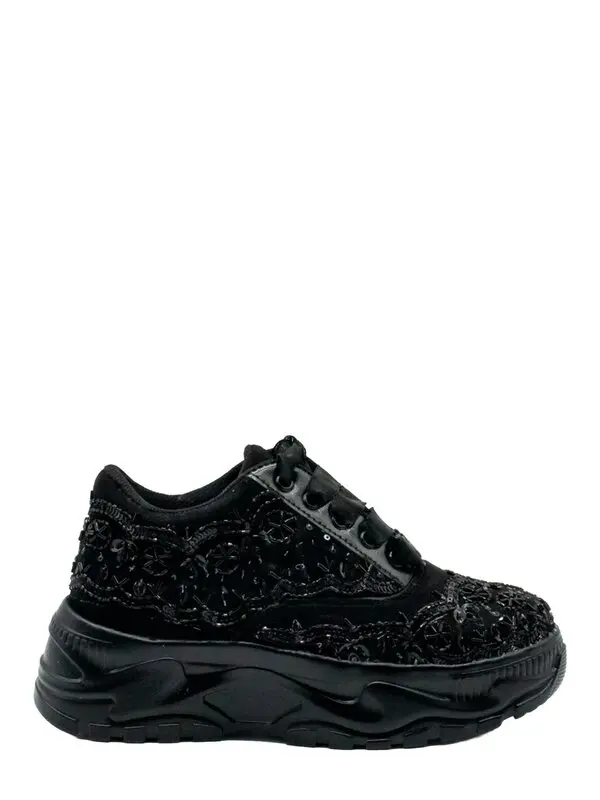 RETTROSE Ava Embellished Suede Trainers - Black