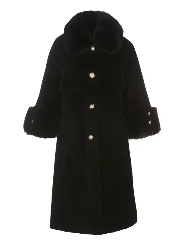 SANTINNI Hayworth Wool & Faux Fur Coat - Black