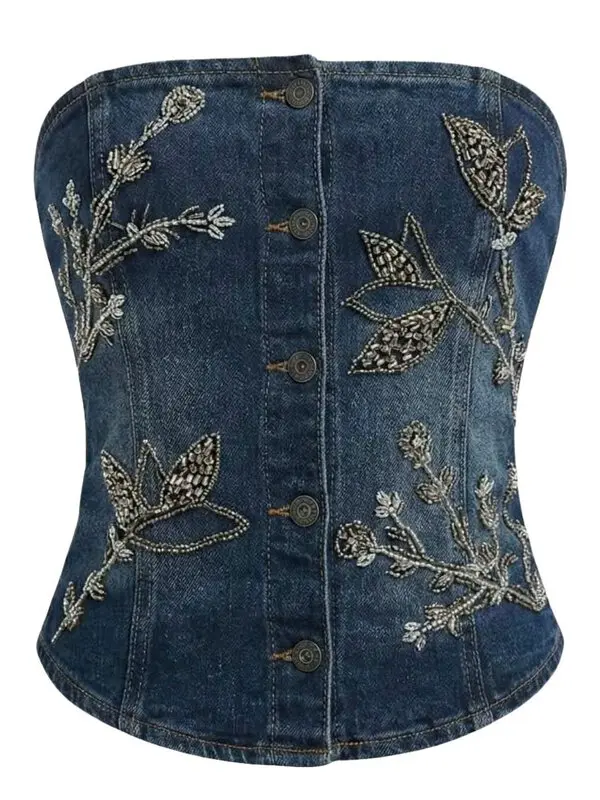 OW Nova Embellished Denim Top - Blue