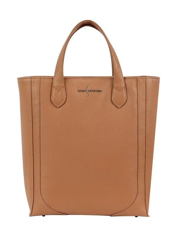 LUIS STEVEN Tall Tote In Pebble Leather - Brown