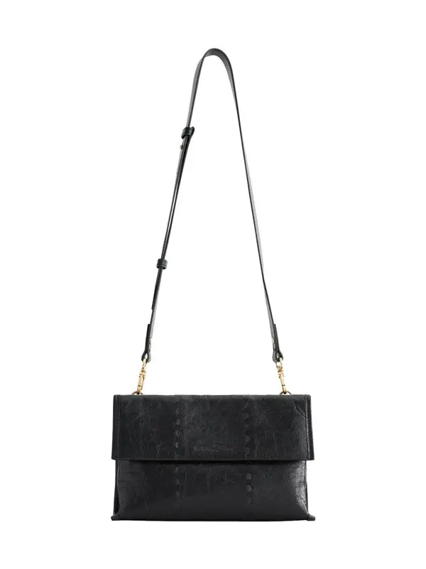 ORANGE CUBE Square Stitch Messenger Bag Gloss - Black