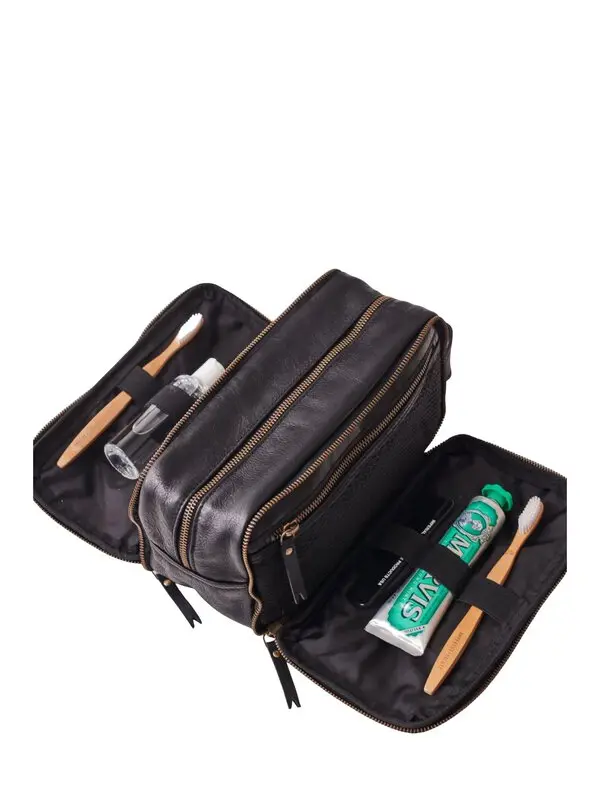 VIDA VIDA Leather Fold Out Wash Bag - Black