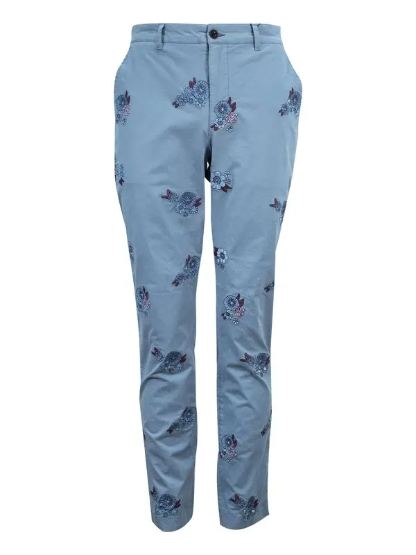 LORDS OF HARLECH Charles Love Floral Embroidery Trousers - Green/blue