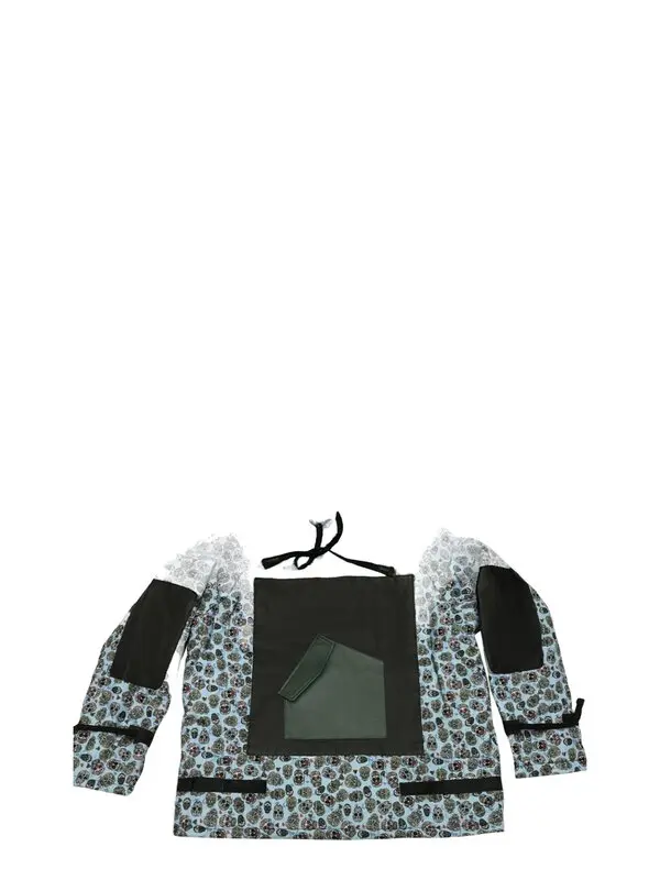 ZASTASTUDIO Square Hoody Skull Cotton & Leather Hybrid Sweatshirt - Blue