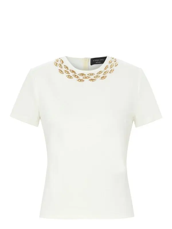 EXQUISE Embroidered Abril T-shirt - Beige