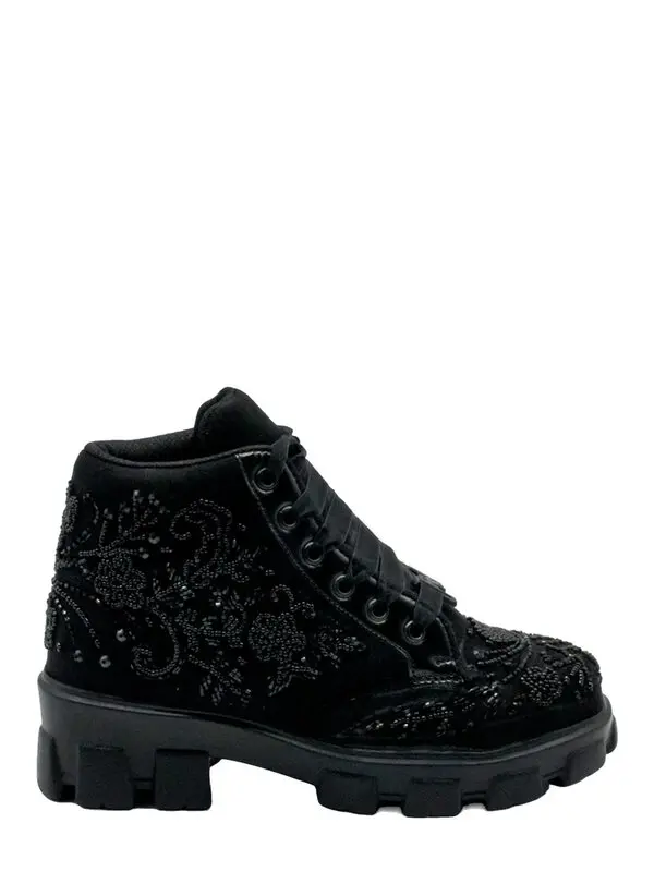 RETTROSE Brooklyn Luxury Noir Suede Embellished Boots - Black