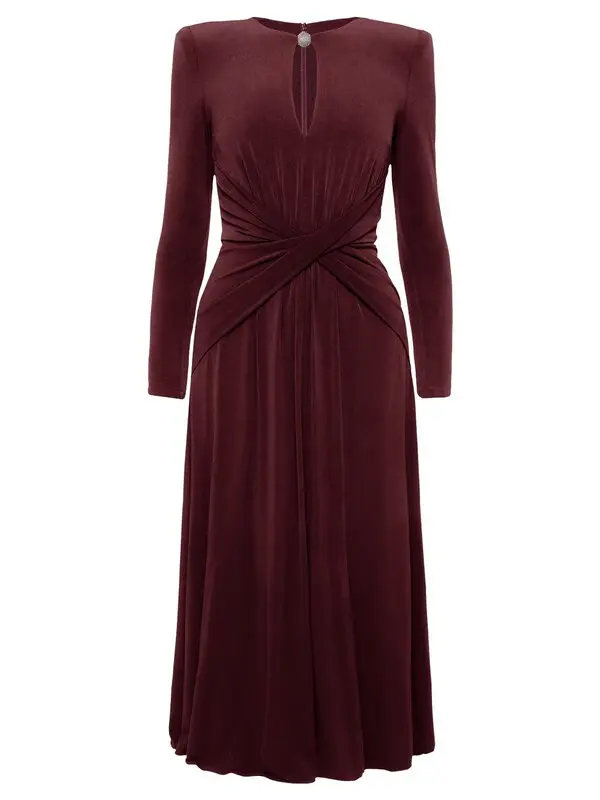 NISSA Crystal-detail Midi Dress - Red