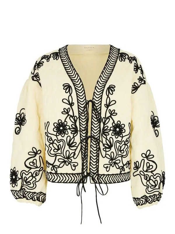 RAFFYA Fran Quilted Embroidered Jacket - White