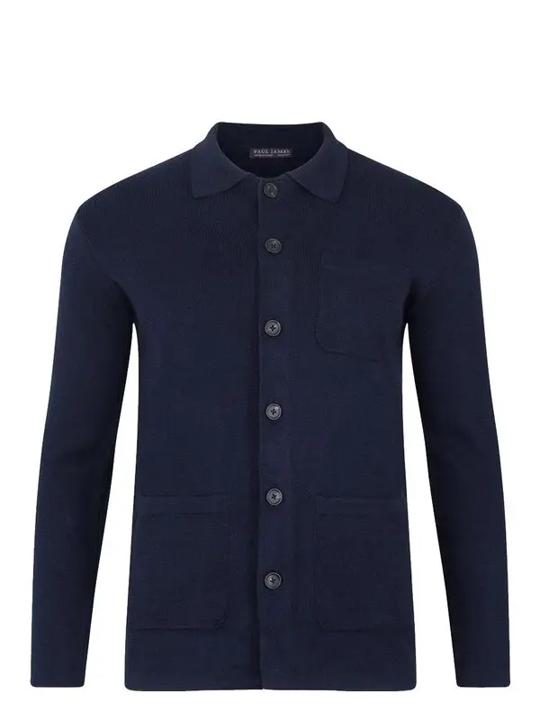 PAUL JAMES KNITWEAR Midweight Cotton Benjamin Work Shirt Navy - Blue