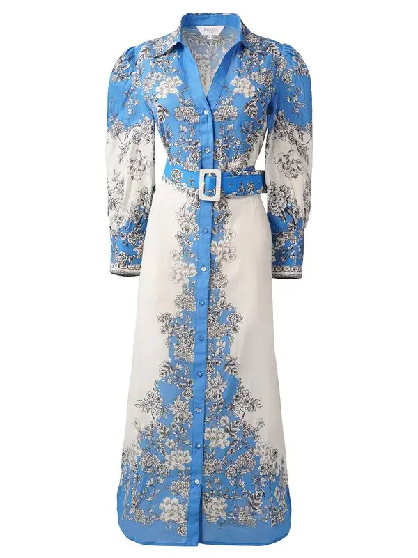 RAISHMA Printed Cotton Diana Dress - Blue