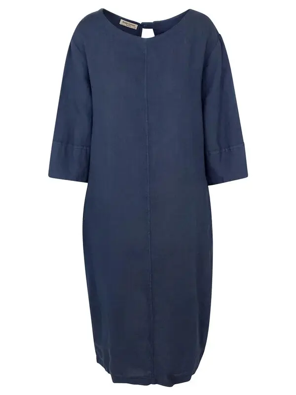 Haris Cotton Keyhole Neckline Midi Linen Dress - Blue