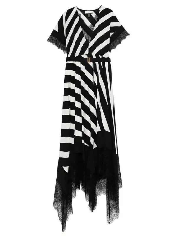 NISSA Lace-trimmed Midi Dress - White/black